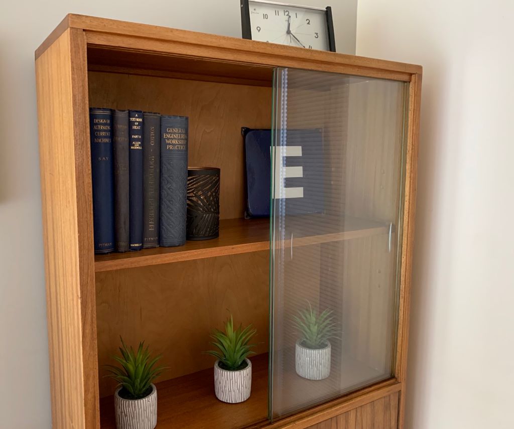 Tall Slim Mid Century Glazed Bookcase / Sideboard in Teak – Antique ...