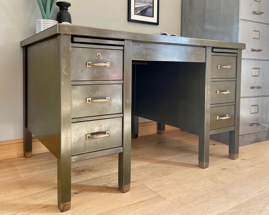 Exceptional Mid Century Industrial Steel Desk – Antique, Vintage and ...